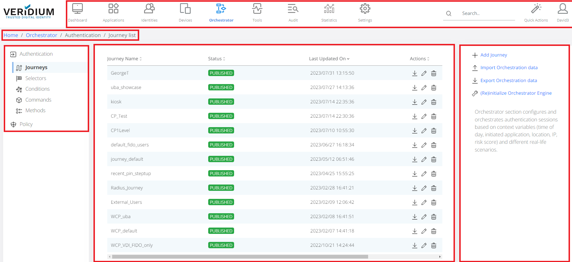 Veridium Manager User Interface