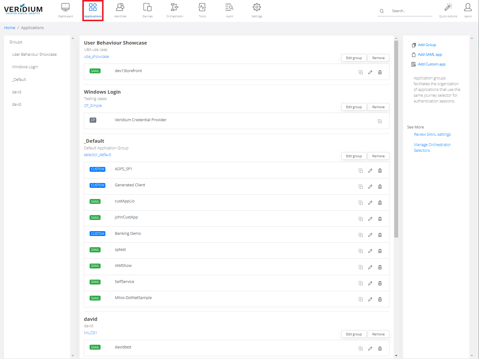 Assigning selectors to application group