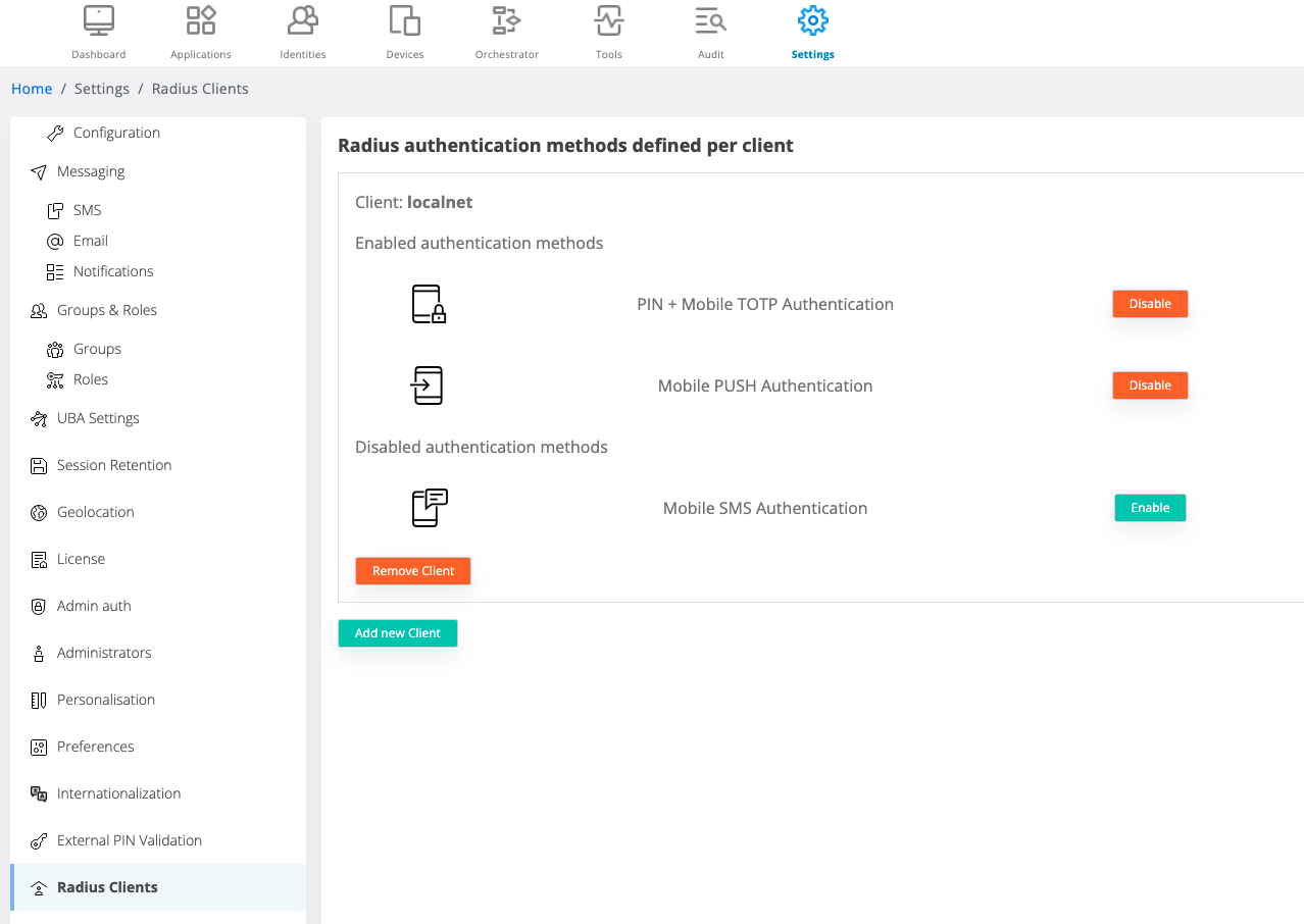 FreeRadius service configuration