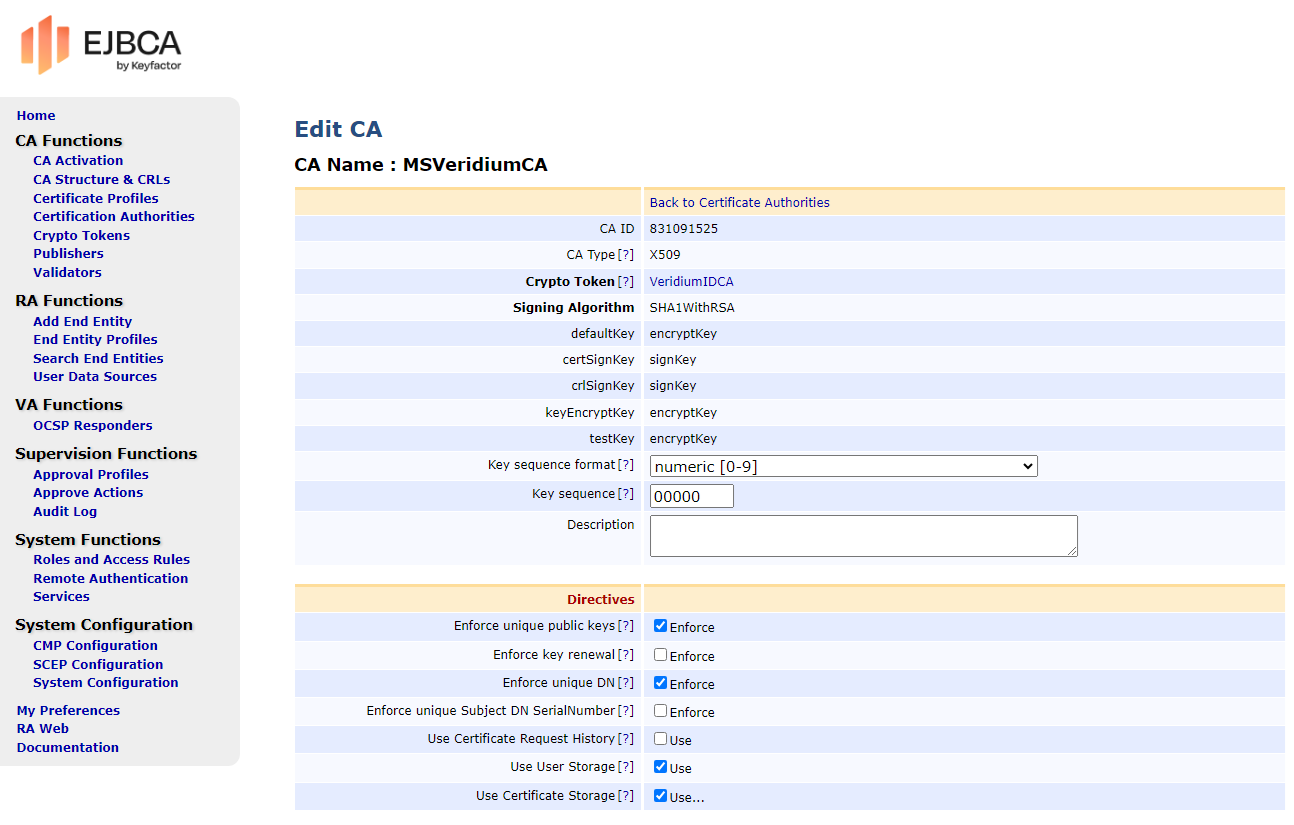 RAEP - EJBCA Certification Authority configuration
